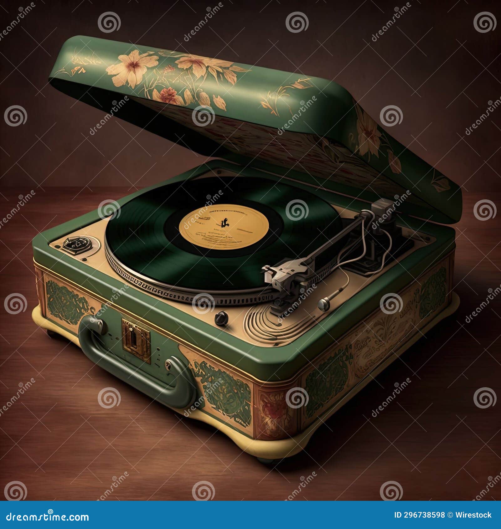 AI Generated Illustration of a Turquoise Vinyl Record Player, Retro ...