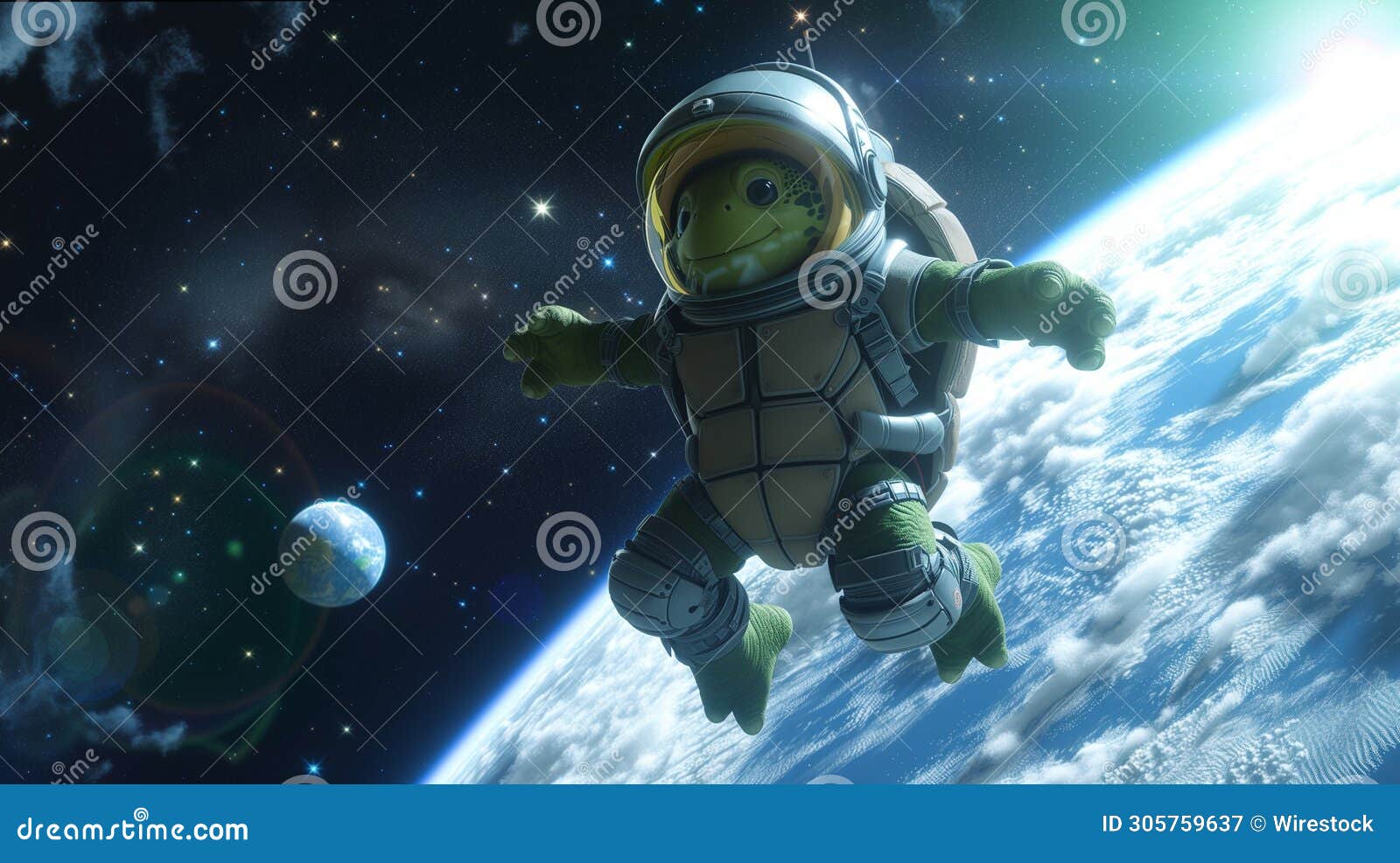 An Image of a Turtle Astronaut with Earth in the Background Stock Image ...
