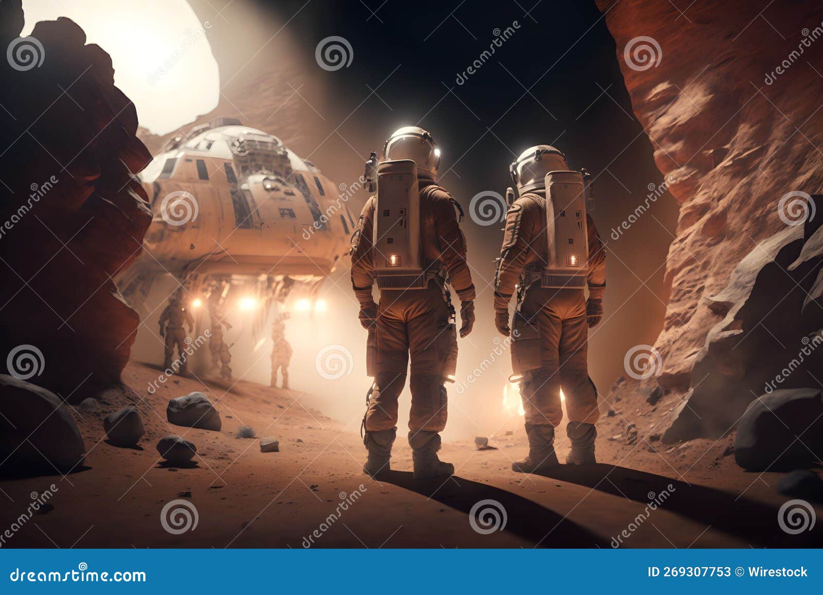 AI Generated Illustration of Two Astronauts Stand in Front of a ...