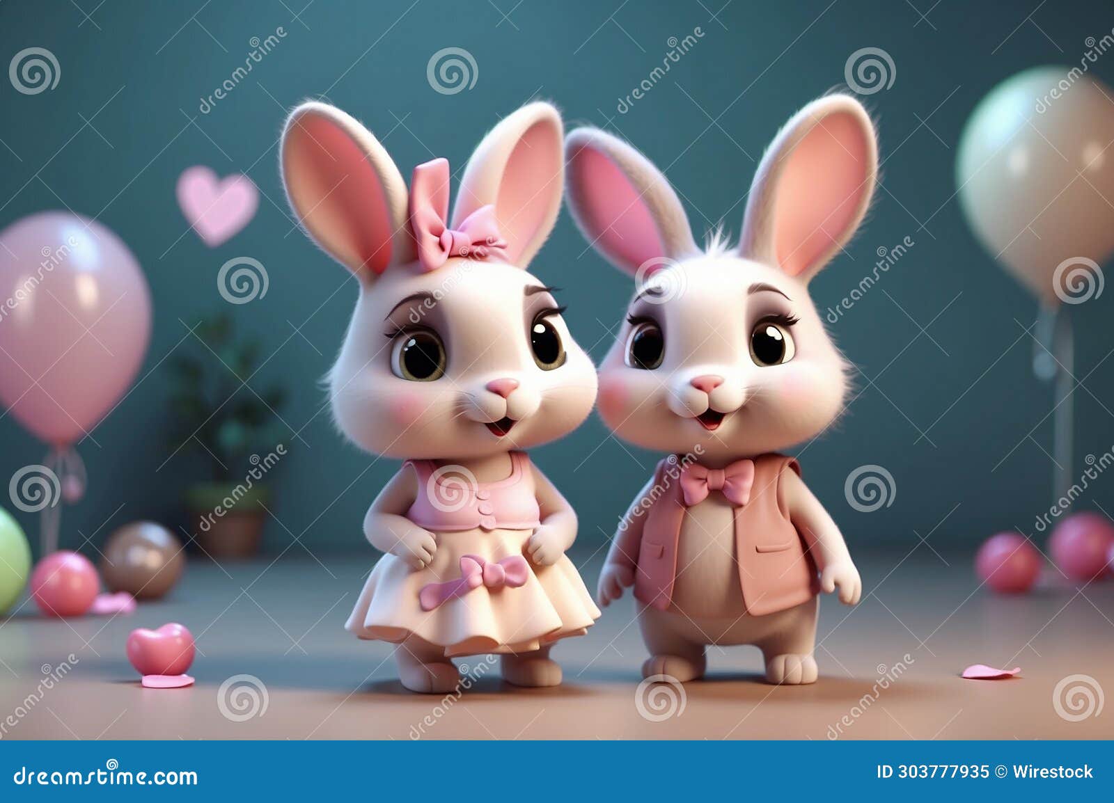 AI Generated Illustration of Two Cute White Rabbits Standing Together ...