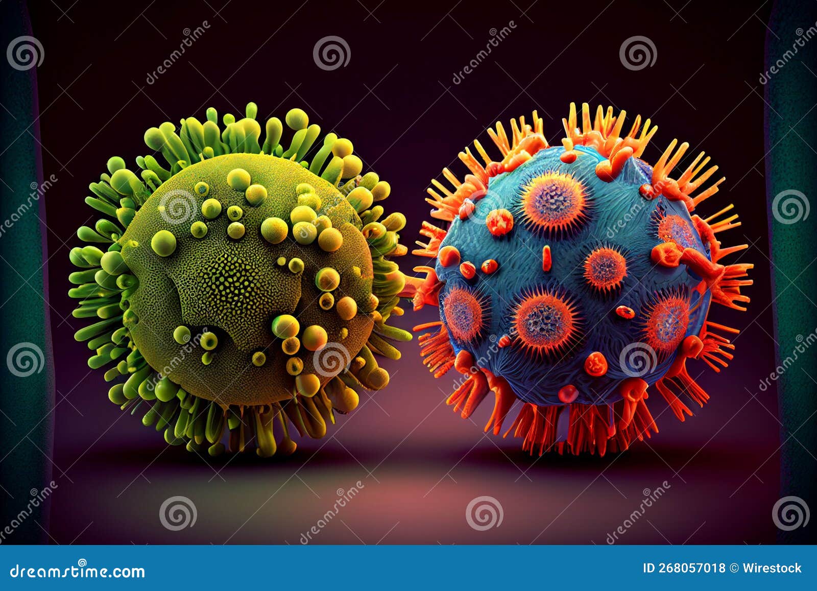 AI Generated Illustration of Two Germ Models As Viruses with Spikes ...