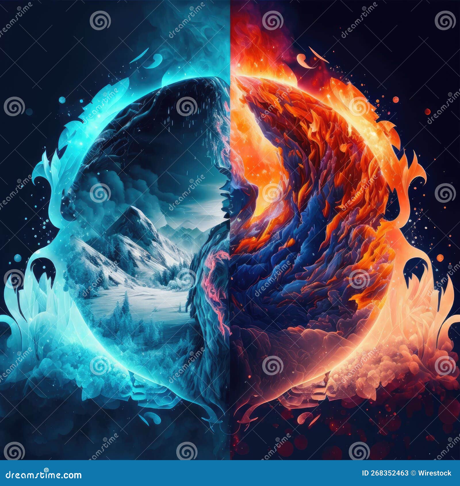 AI Generated Illustration of Two Opposite Worlds Fire and Water in a ...