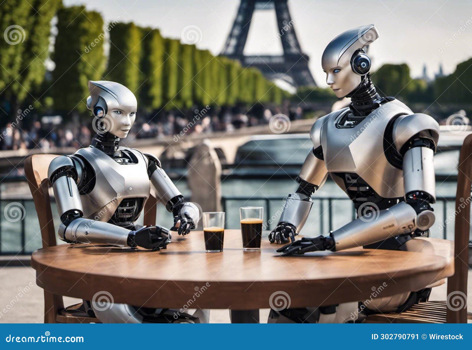 AI Generated Illustration of Two Robots Drinking Coffee in Front of the ...