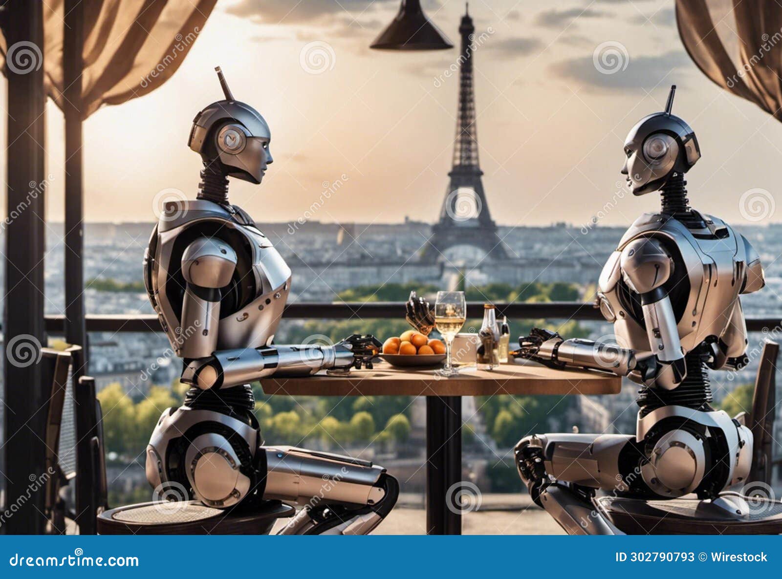 AI Generated Illustration of Two Robots Drinking Coffee in Front of the ...