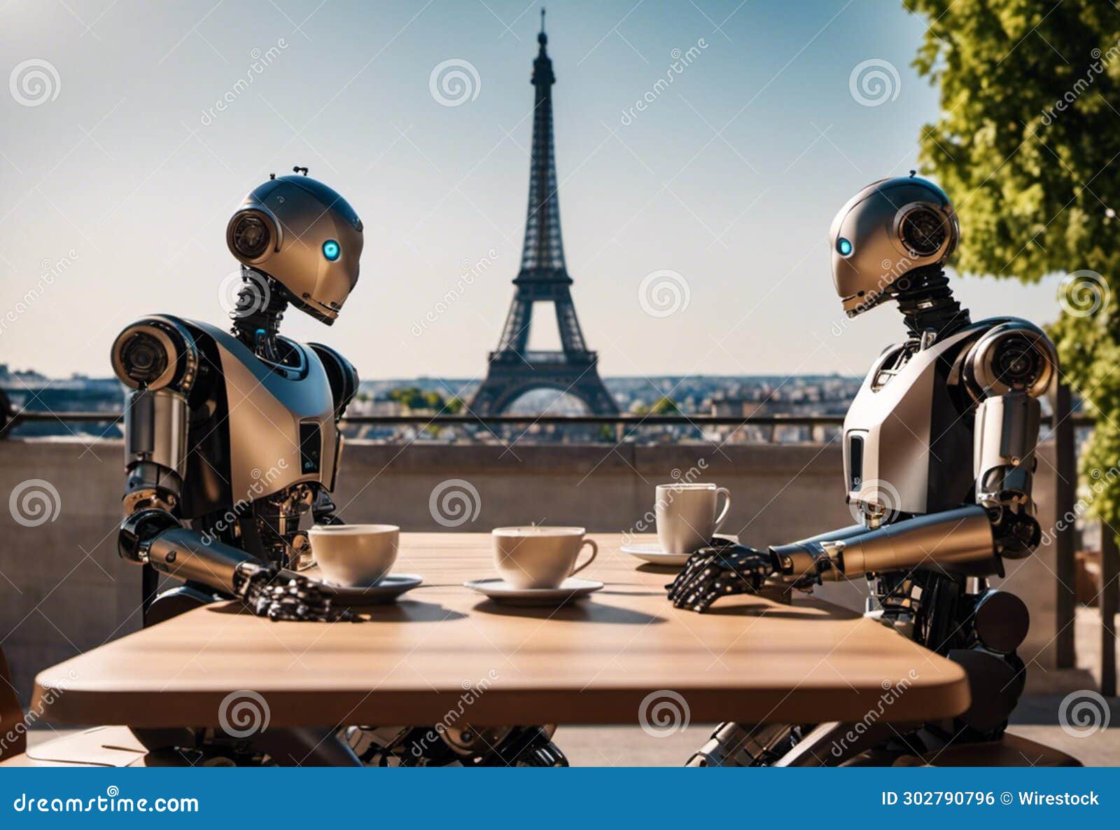AI Generated Illustration of Two Robots Drinking Coffee in Front of the ...
