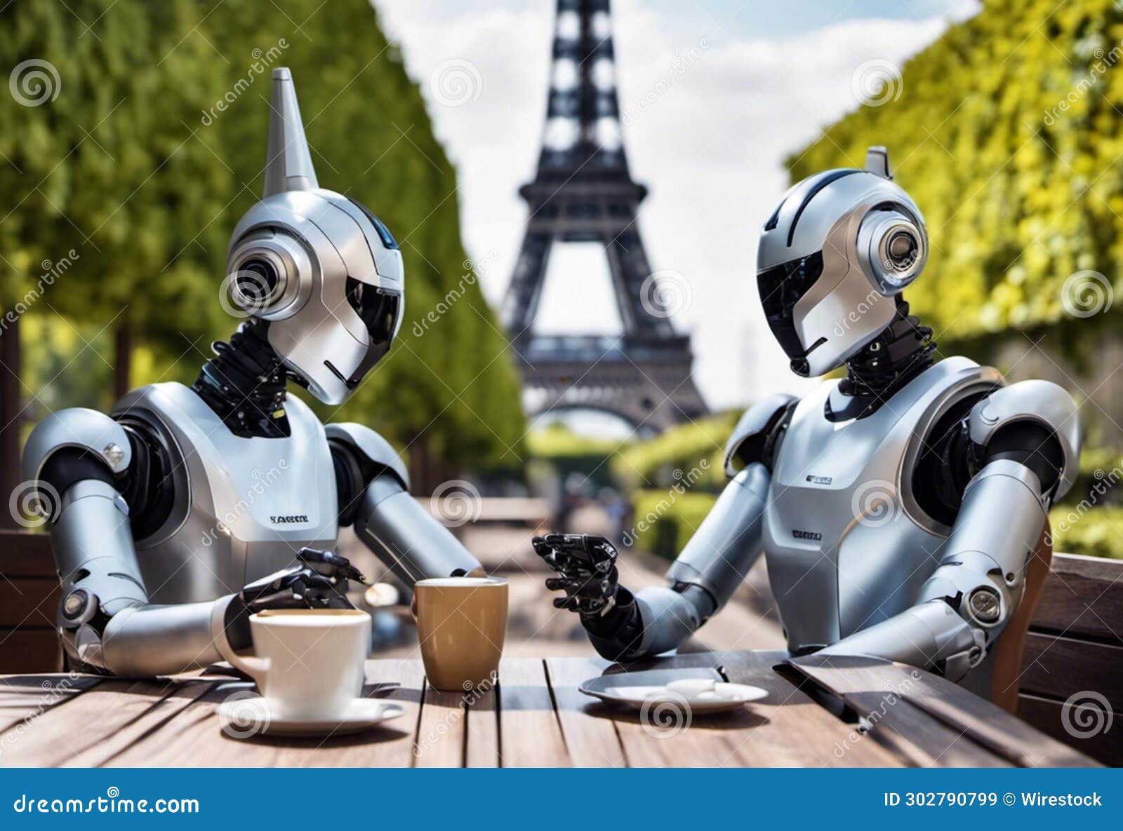 AI Generated Illustration of Two Robots Drinking Coffee in Front of the ...