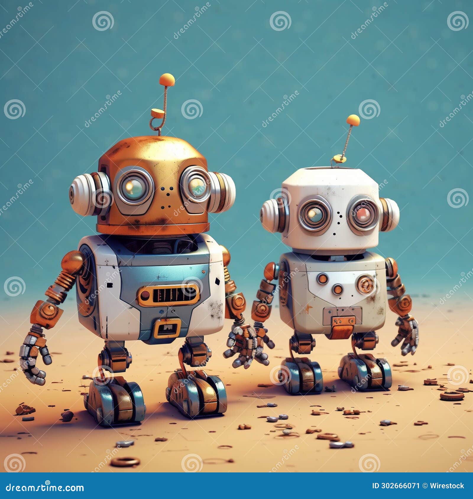AI-generated Illustration of Two Robots Standing Side by Side on a ...