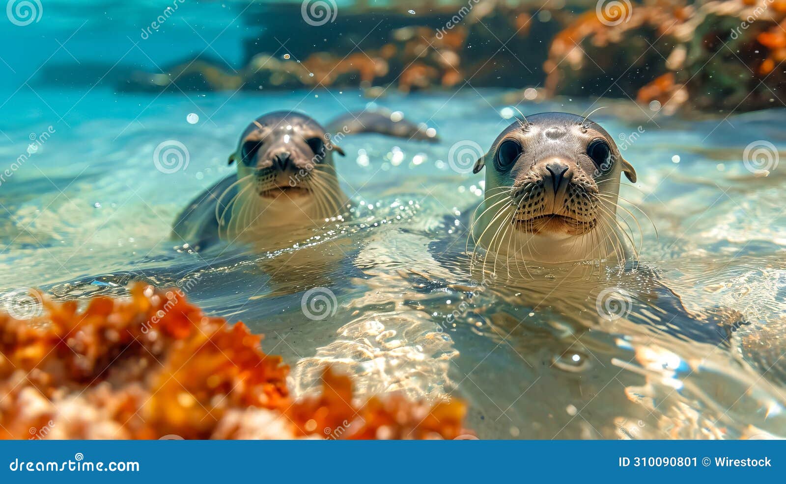 AI-generated Illustration of Two Seals Swimming in Crystal-clear Water ...