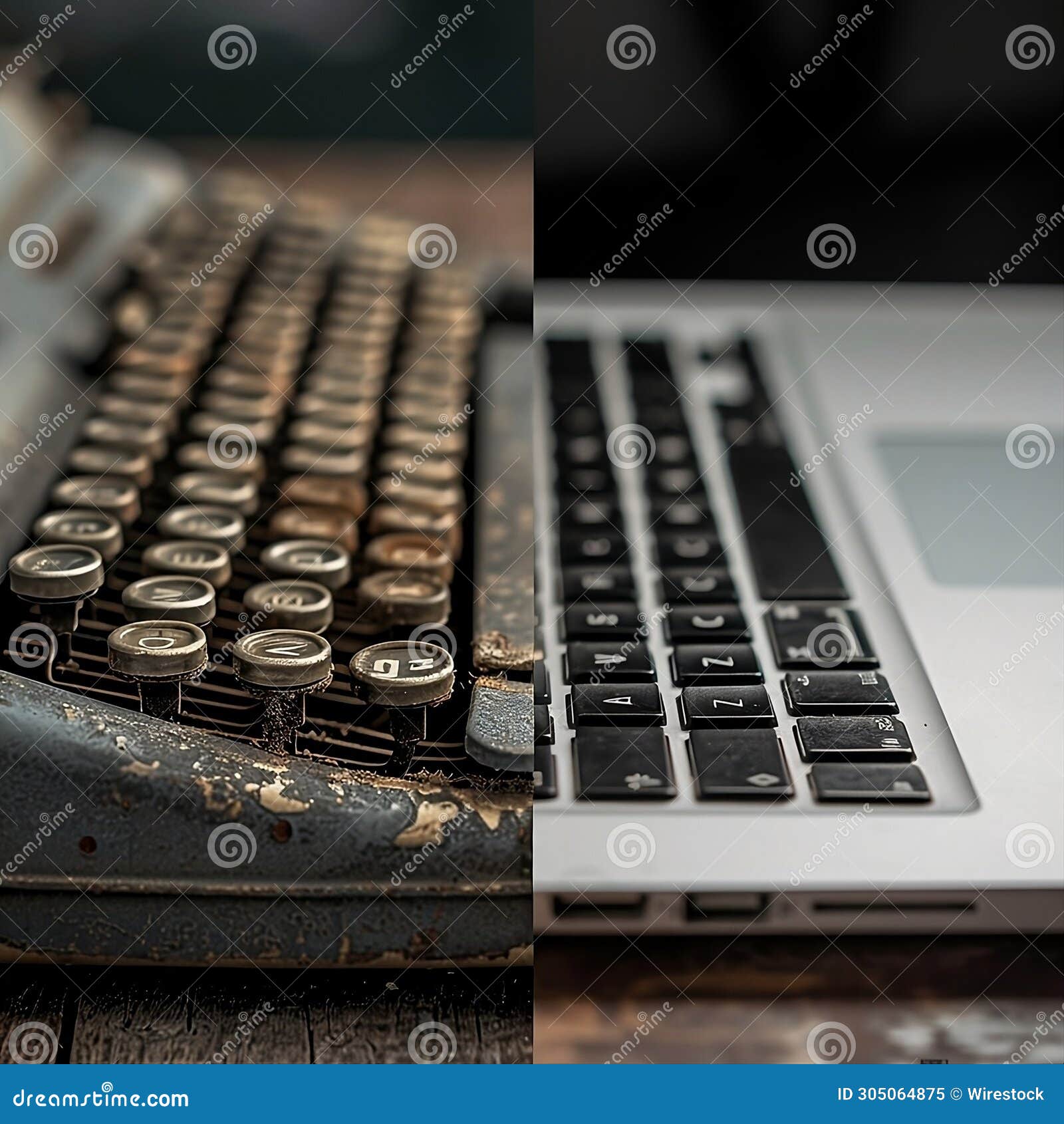 Two Photographs Side by Side with the Same Type of Typing Device on the ...