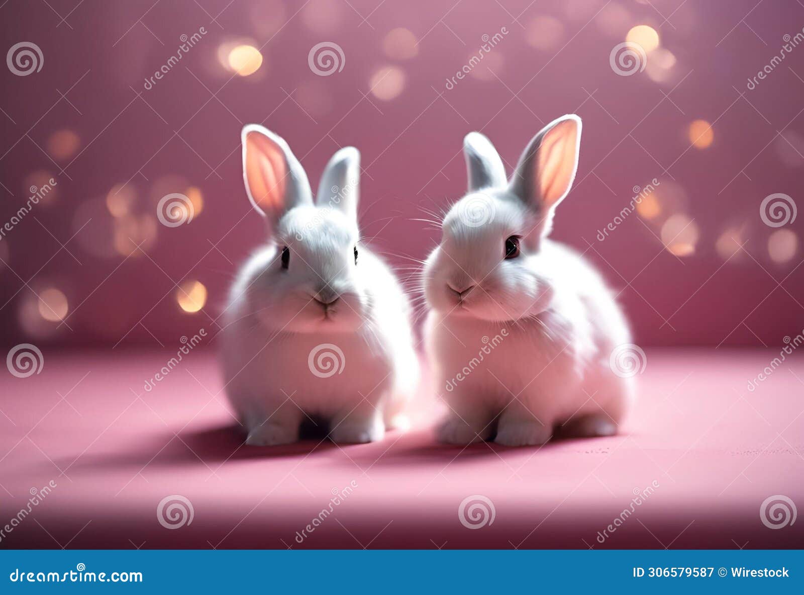 AI Generated Illustration of Two White Rabbits Sitting on Pink Surface ...