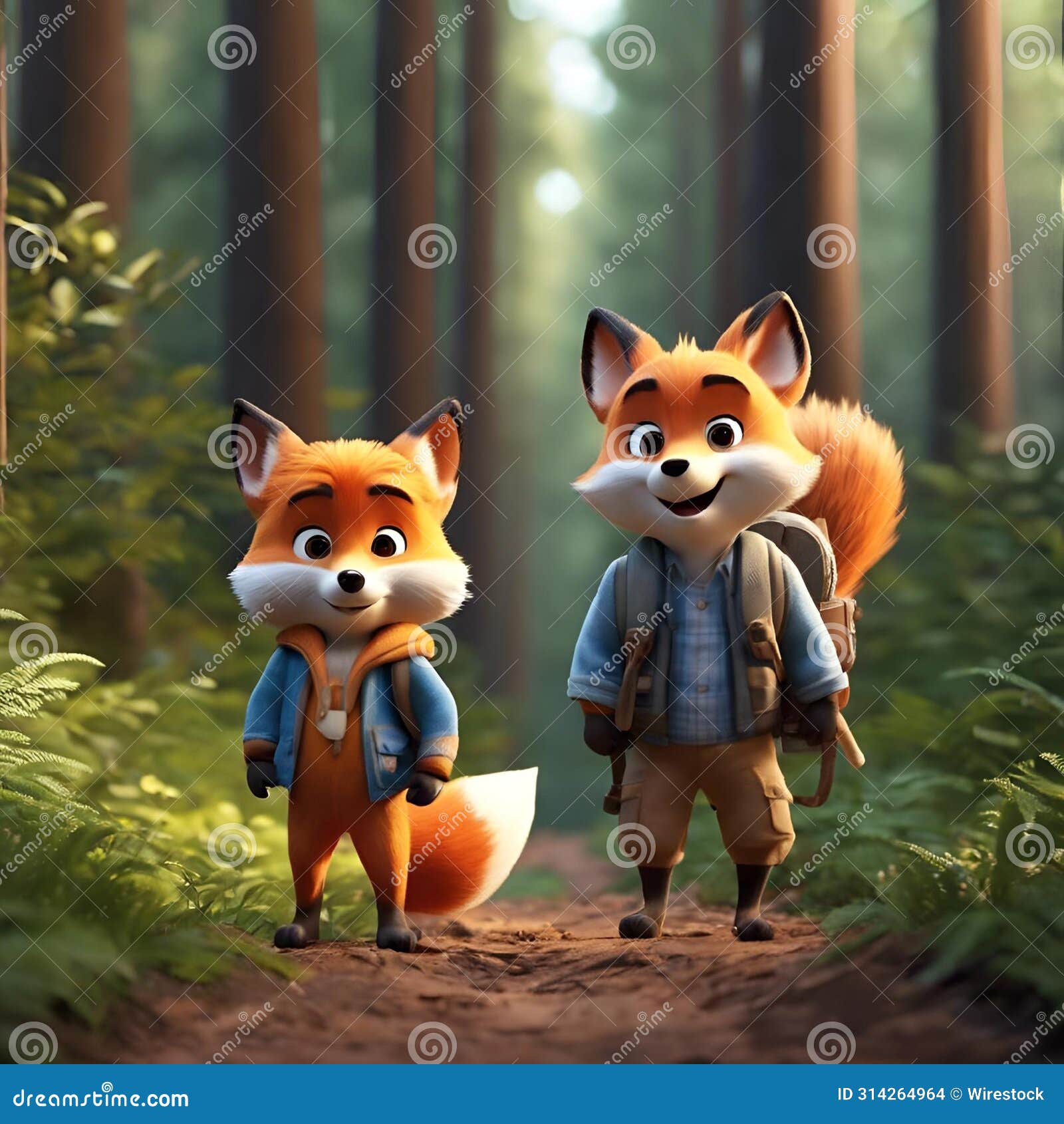 AI Generated Illustration of Two Young Fox Characters Strolling in ...