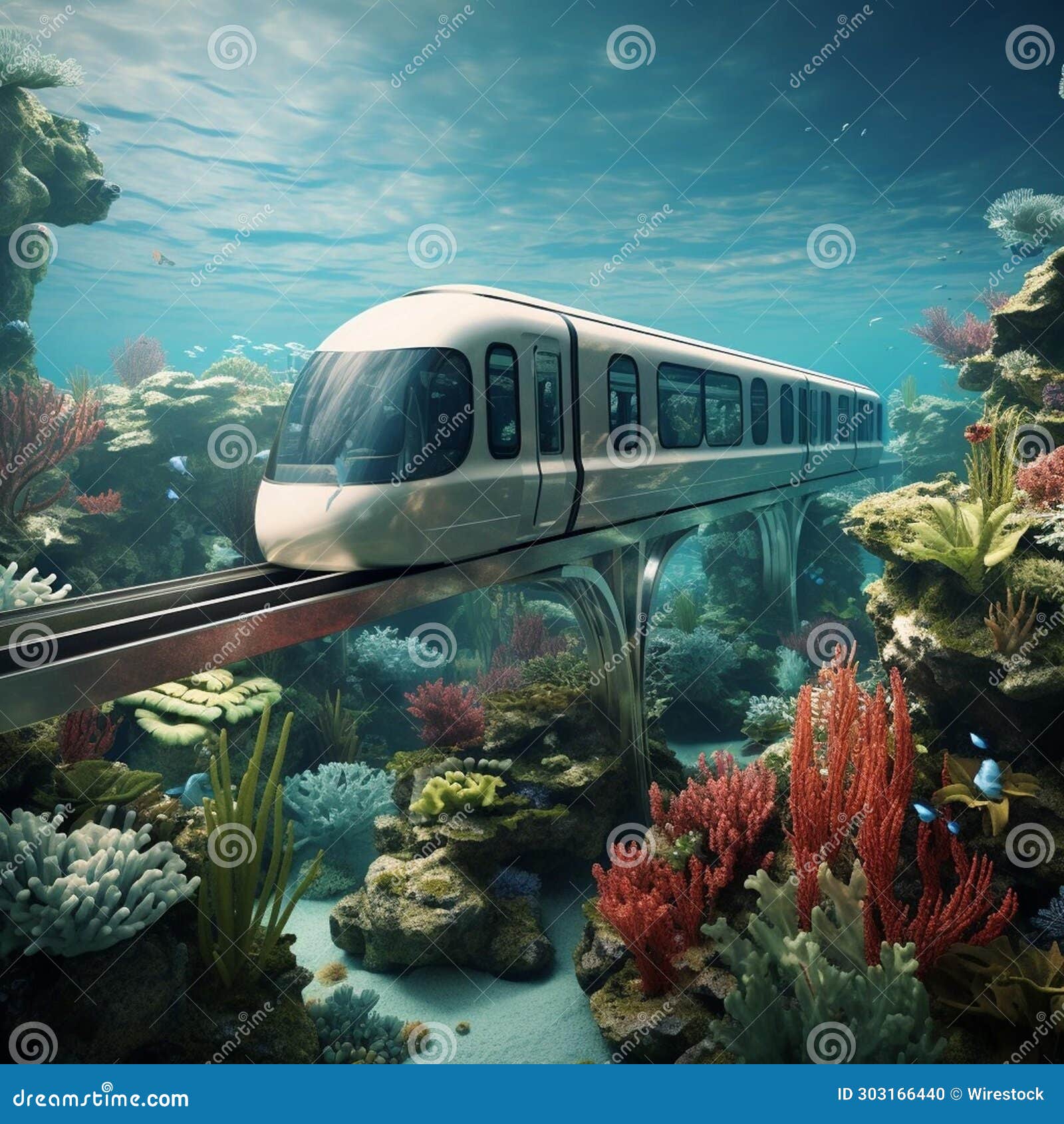 AI Generated Illustration of an Underwater View of a Train Composed ...