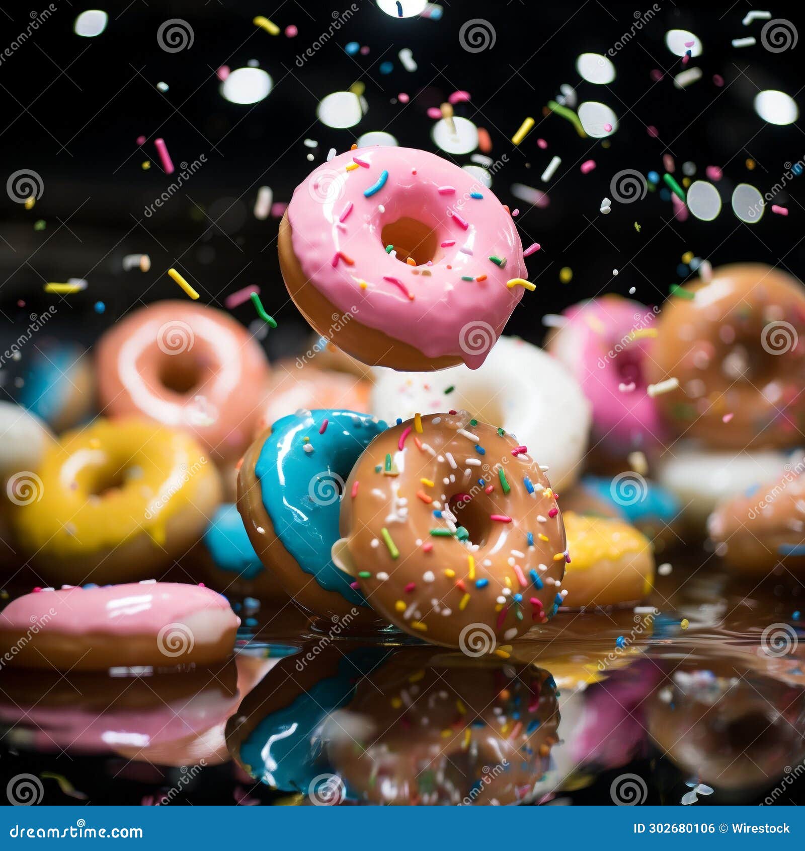 AI Generated Illustration of a Vibrant Array of Delicious Donuts in Mid ...