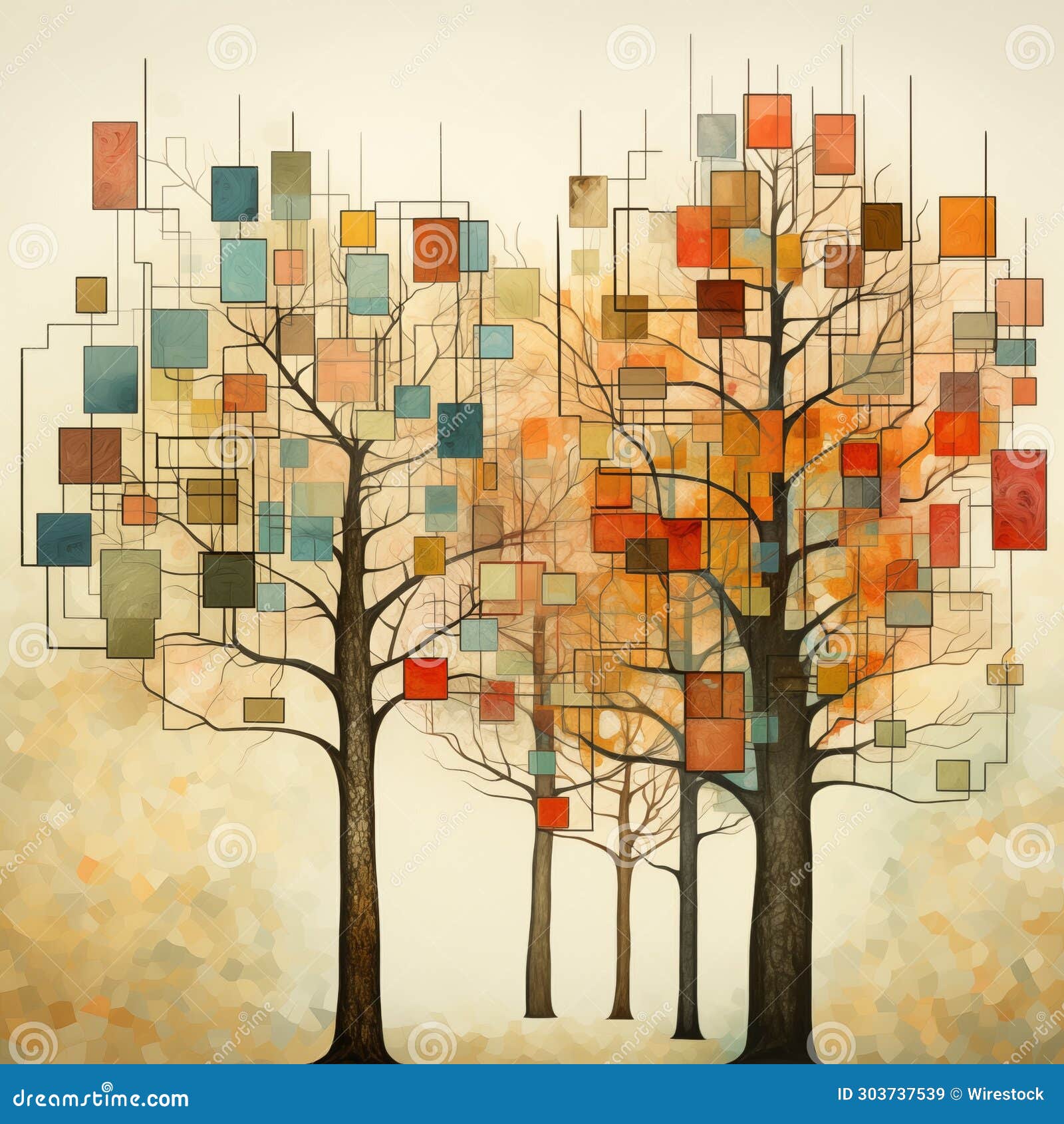 AI Generated Illustration of a Vibrant Artwork Featuring a Tree with ...