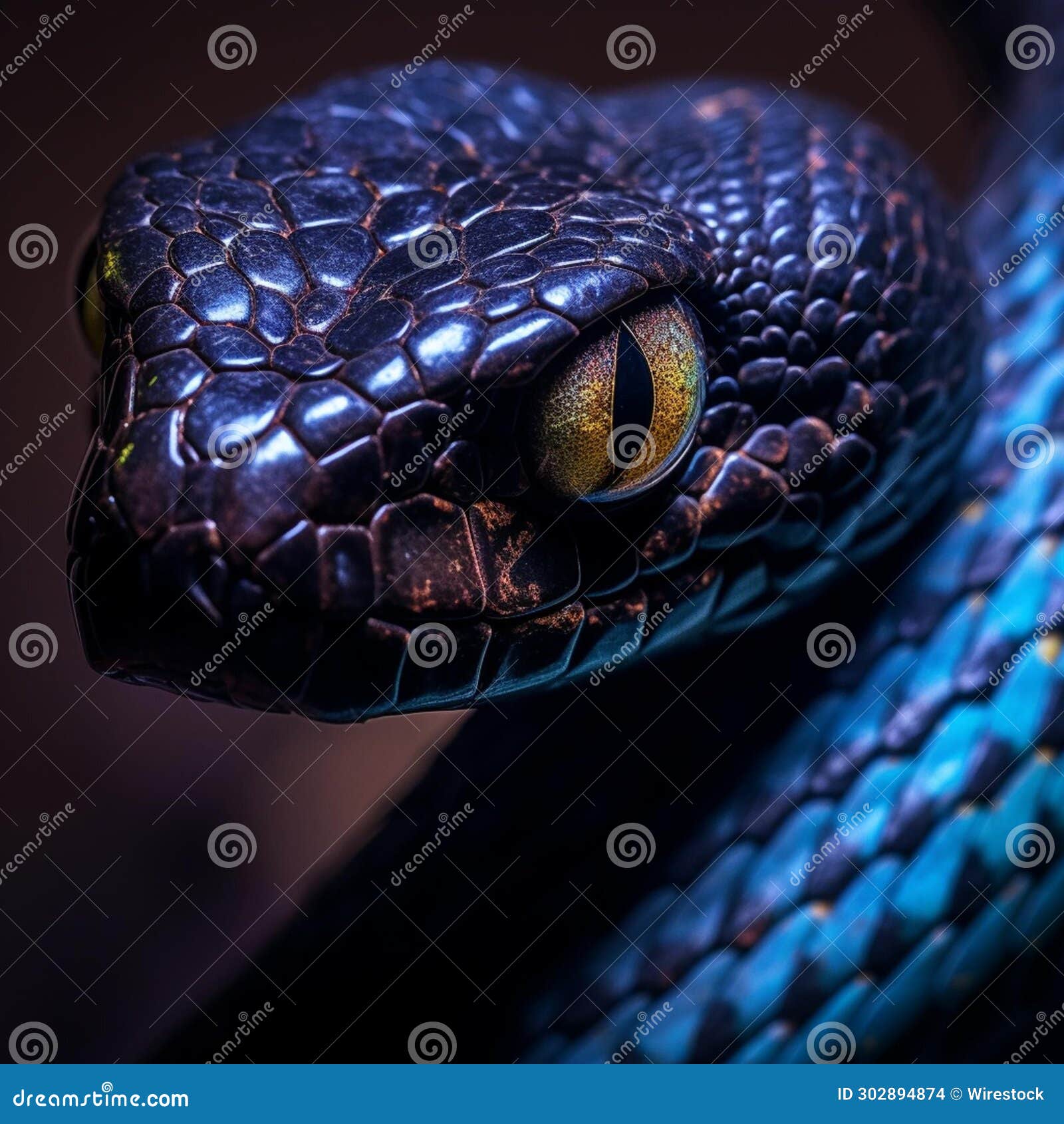 AI Generated Illustration of a Vibrant Blue Snake with a Blurry ...