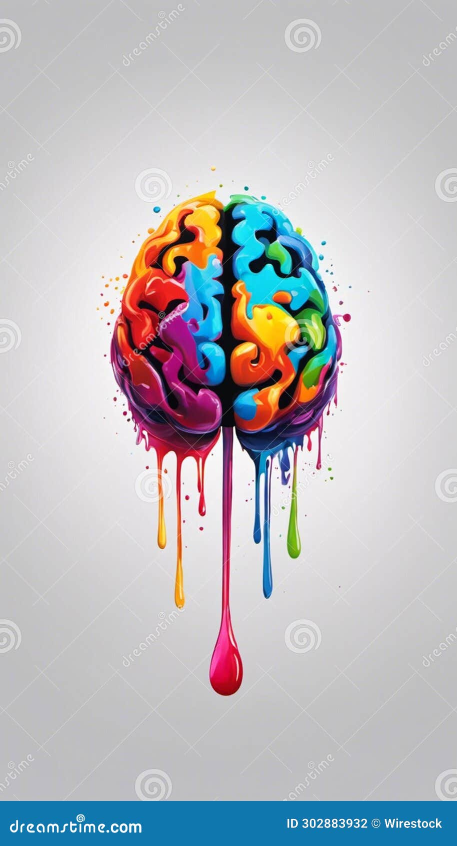 AI Generated Illustration of a Vibrant Brain with a Dripping Paint ...