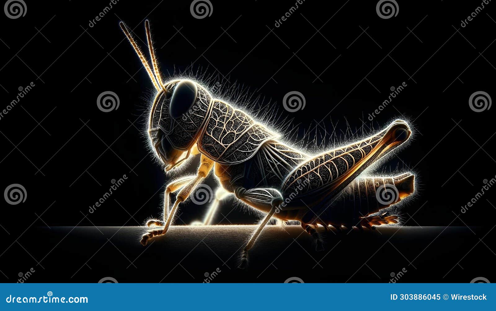 AI Generated Illustration of a Vibrant Grasshopper Illuminated by Light ...