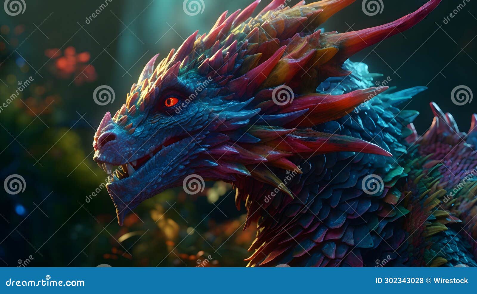AI Generated Illustration of a Vibrant, Multicolored Dragon Illuminated ...