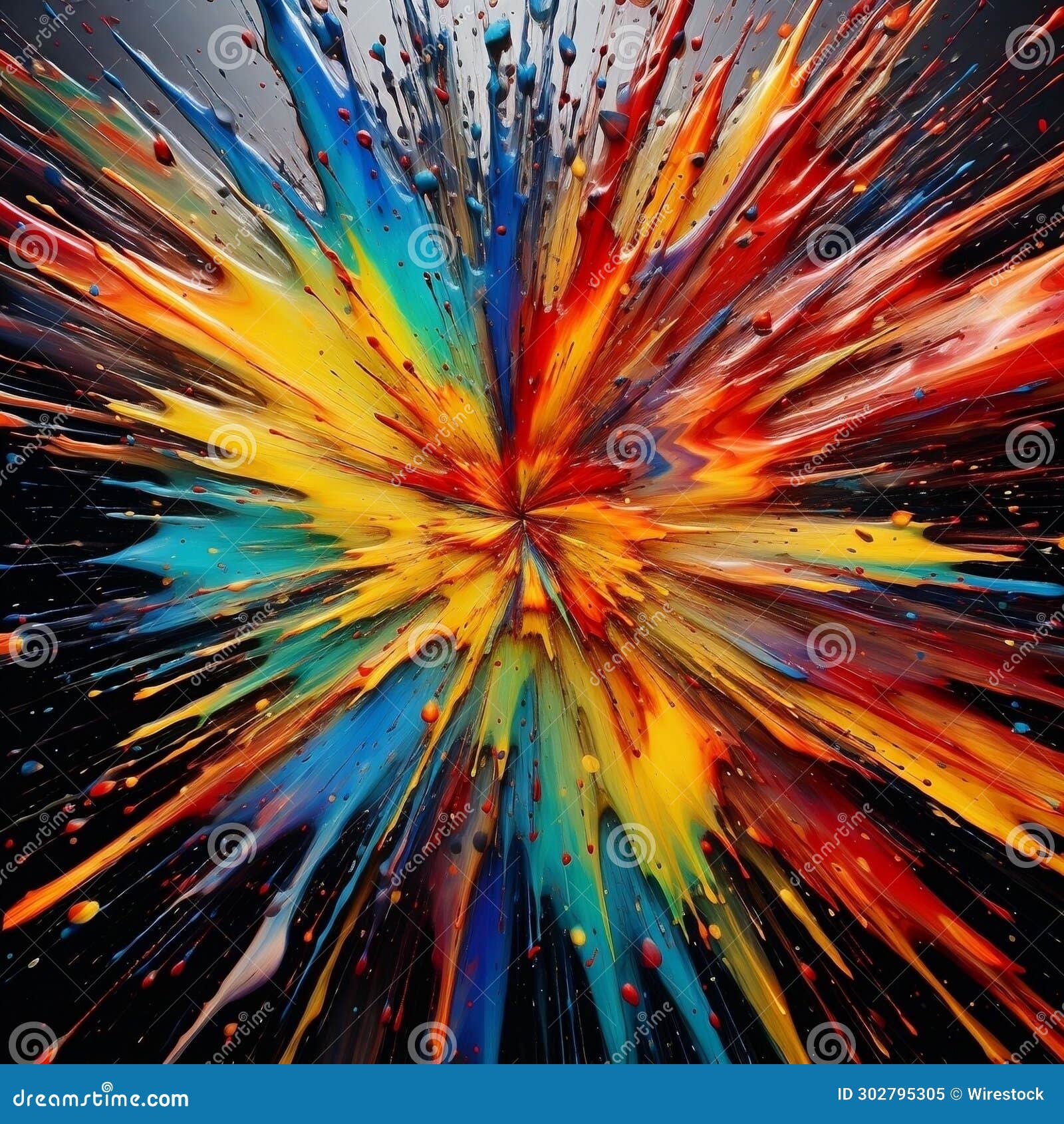 AI Generated Illustration of a Vibrant Paint Spatter on a Plain Black ...