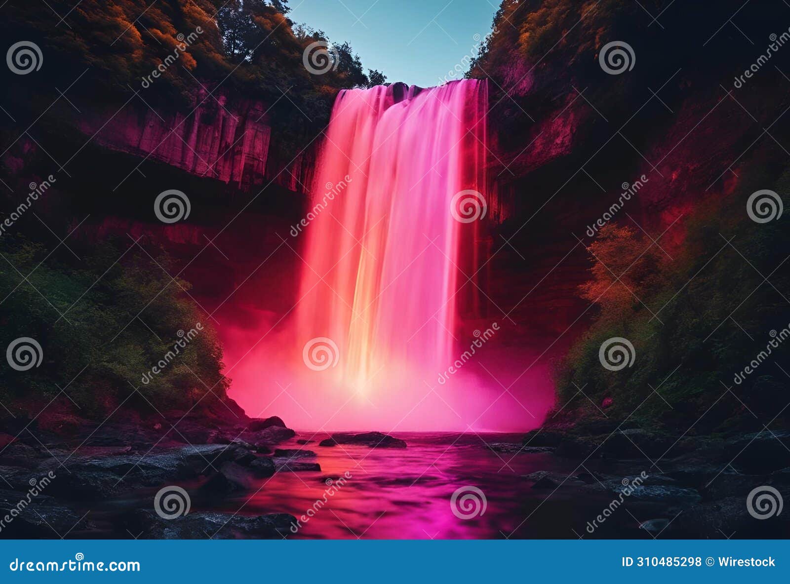AI Generated Illustration of a Vibrant Pink Waterfall with Illumination ...