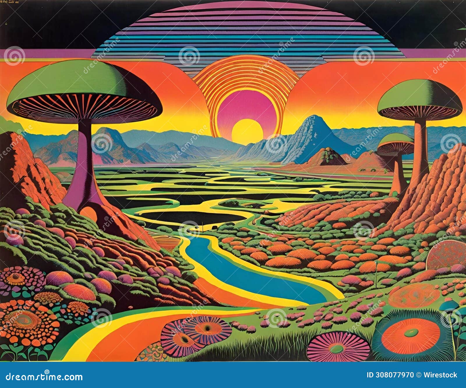 AI Generated Illustration of Vibrant Psychedelic 70s-inspired Backdrop ...