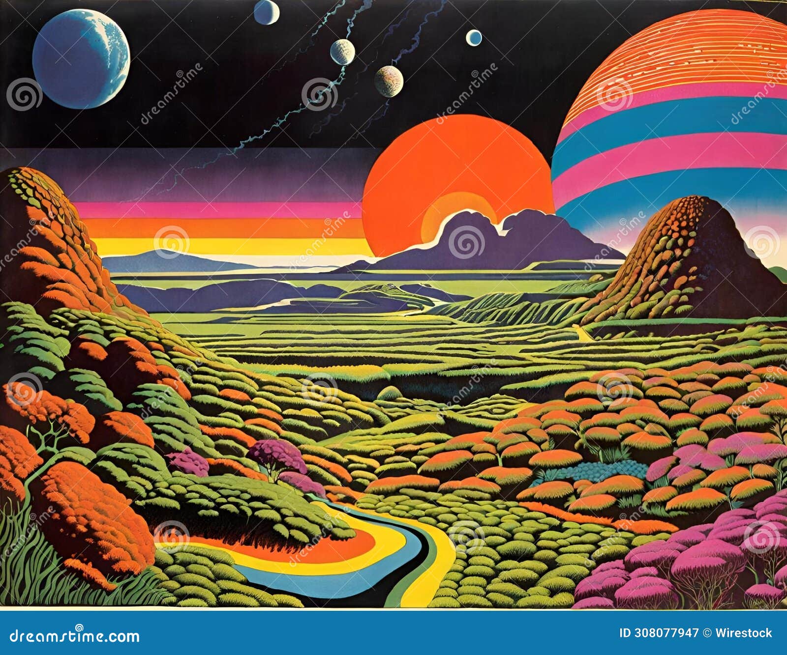 AI Generated Illustration of Vibrant Psychedelic 70s-inspired Backdrop ...