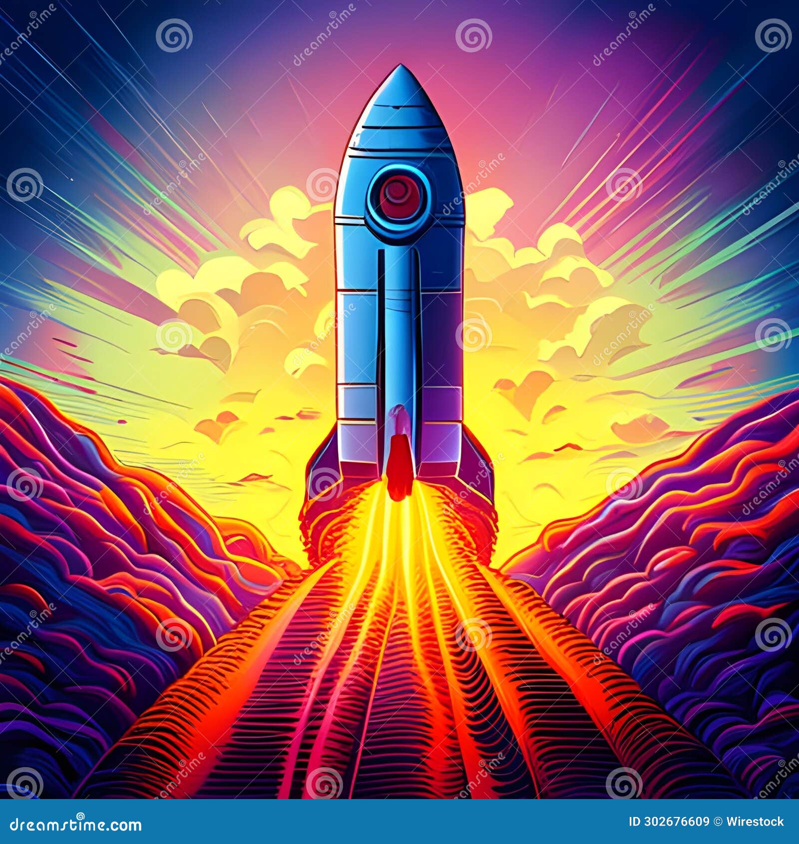AI Generated Illustration of a Vibrant Rocket Shooting Against a ...