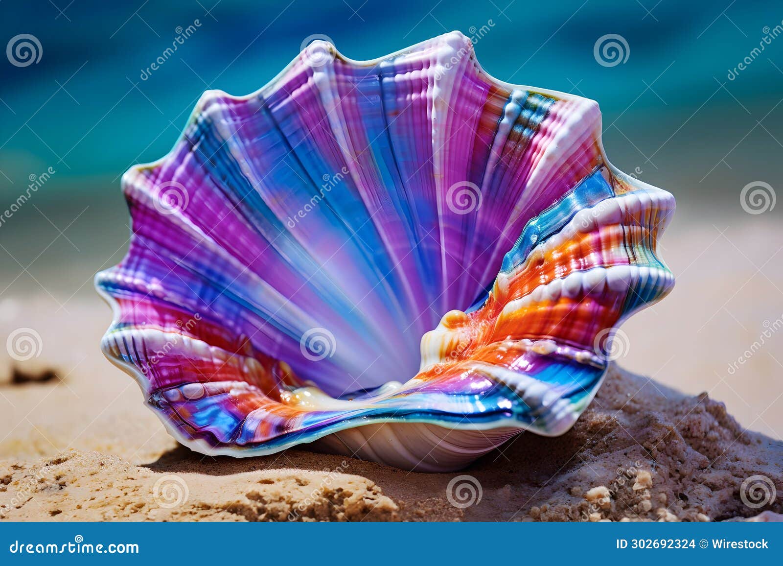 AI Generated Illustration of a Vibrant Seashell on a Sandy Beach Stock ...