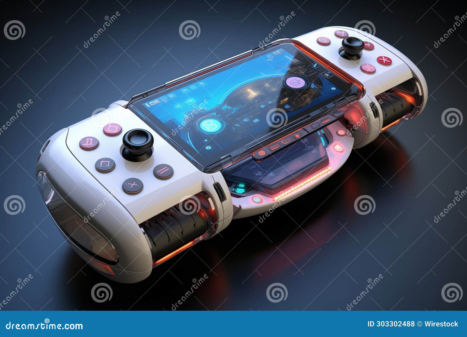 An Image of a Game Controller on a Table with a Phone in it Stock ...