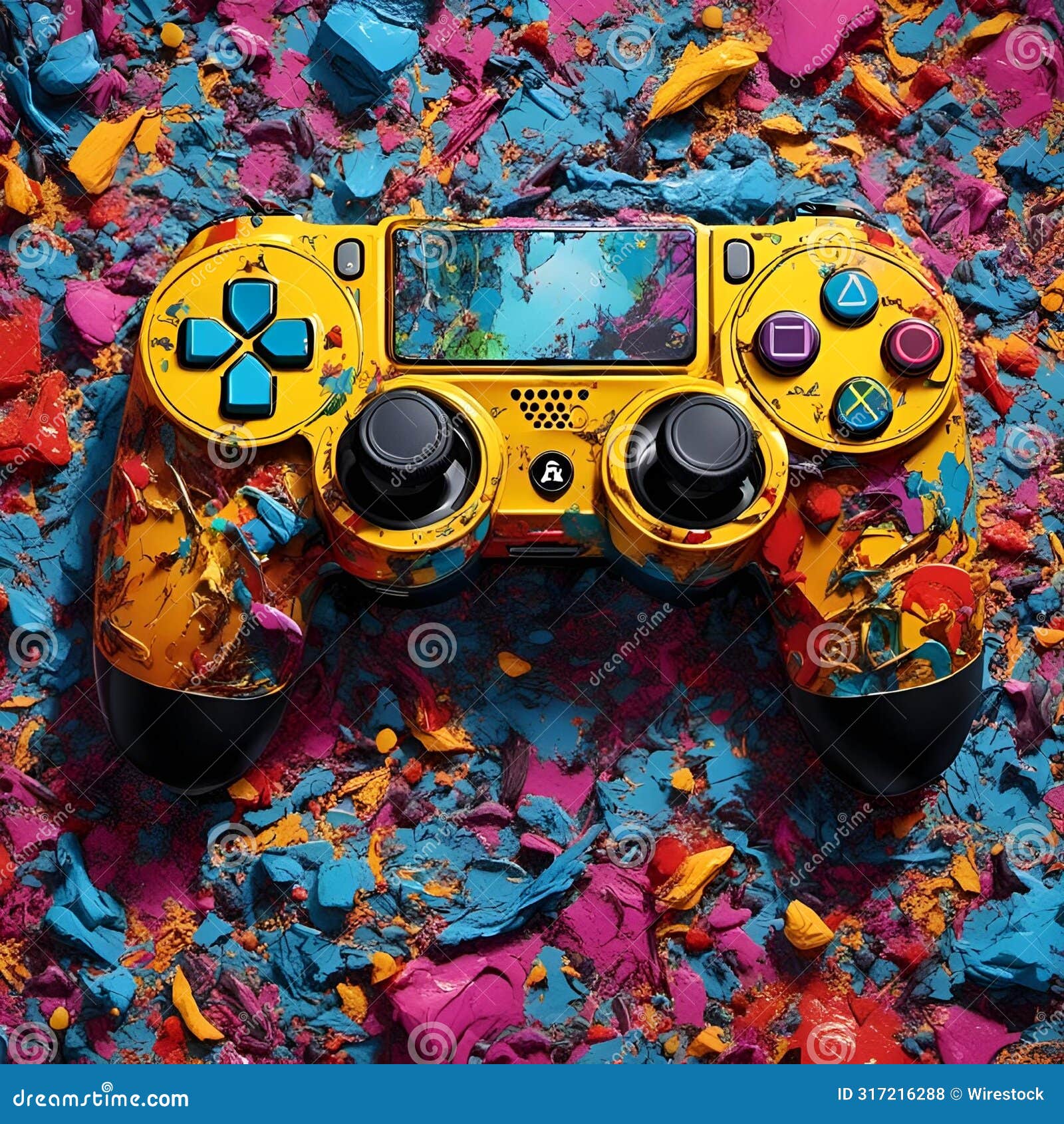 A Video Game Controller is Surrounded by Rocks and Paint Strokes Stock ...