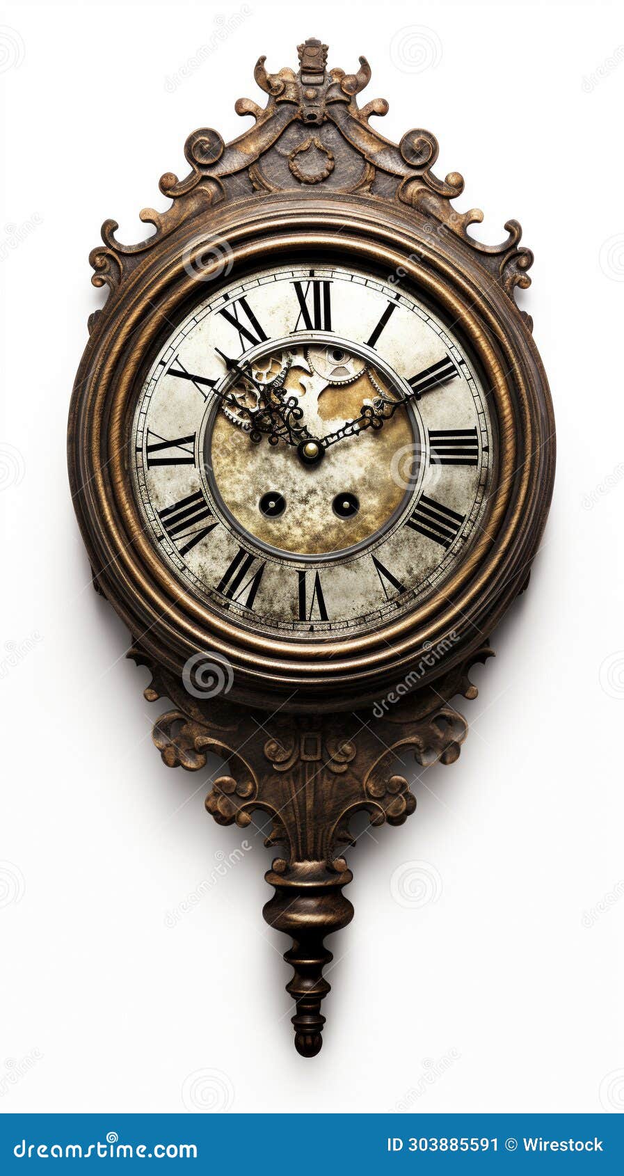 An Old Style Wall Clock on the Side of a White Wall Stock Image - Image ...