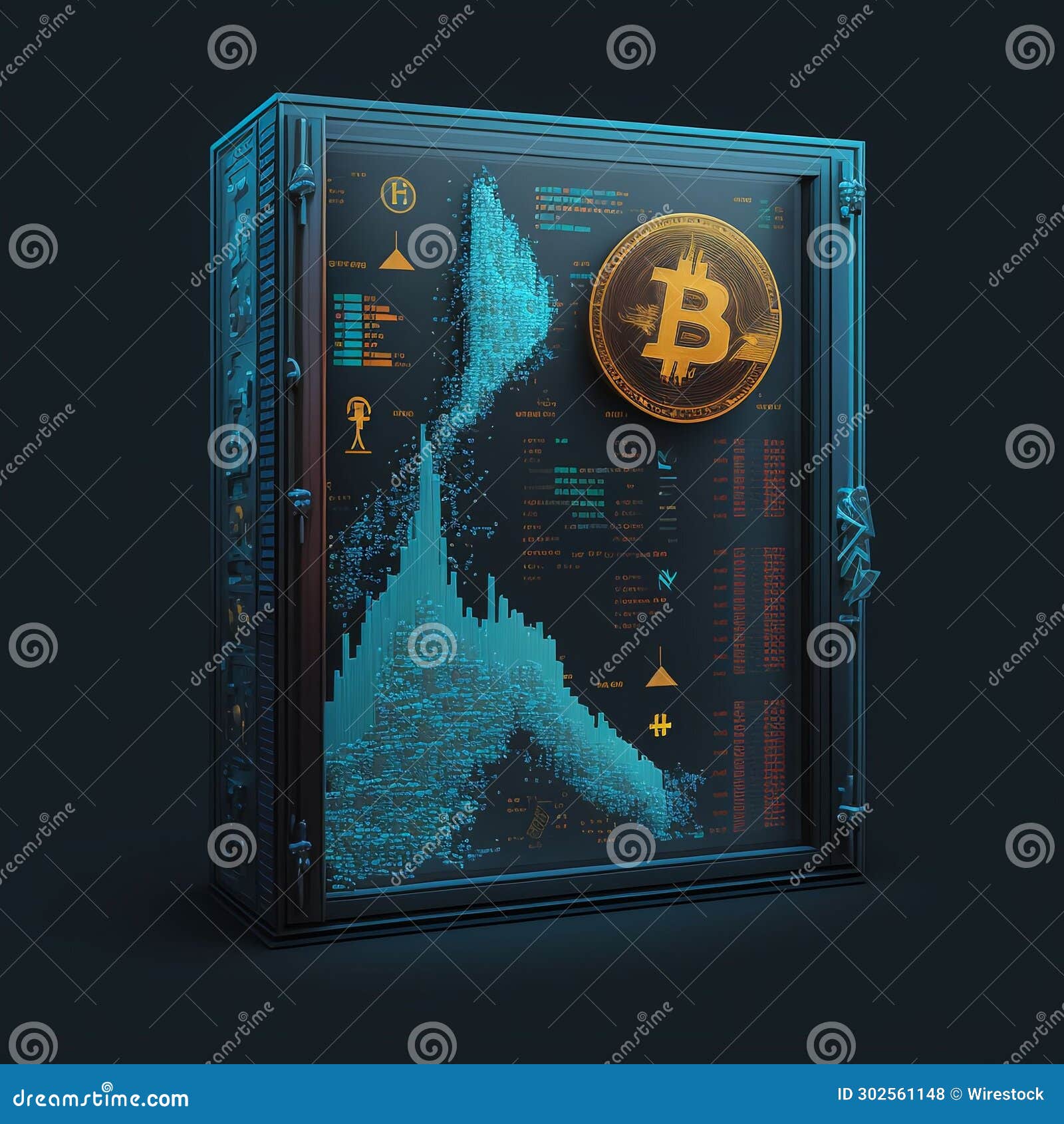 AI Generated Illustration of a Virtual Box with Bitcoin Symbols and ...