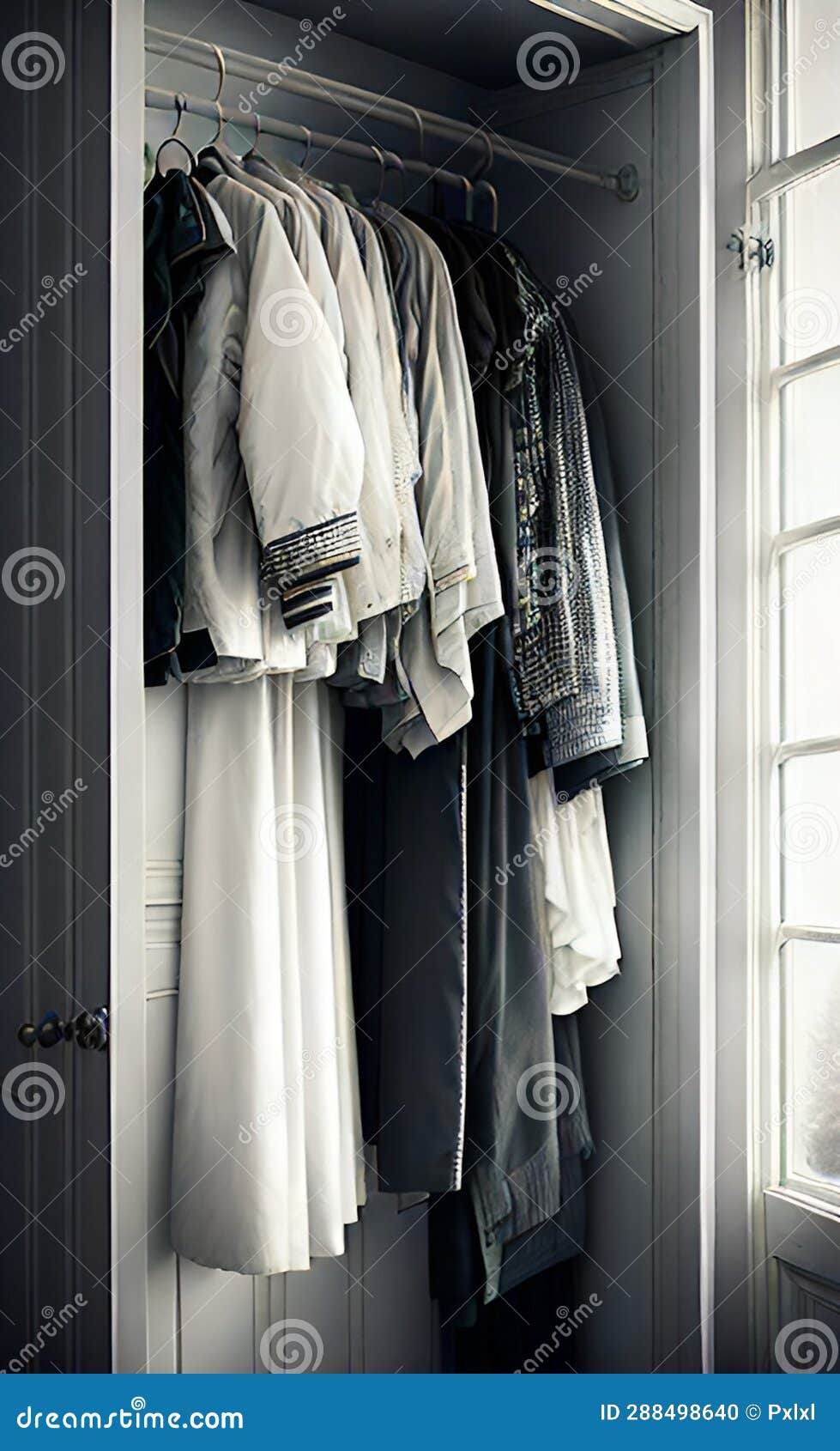 AI Generated Illustration of a Wardrobe with Hanging Clothes Stock ...