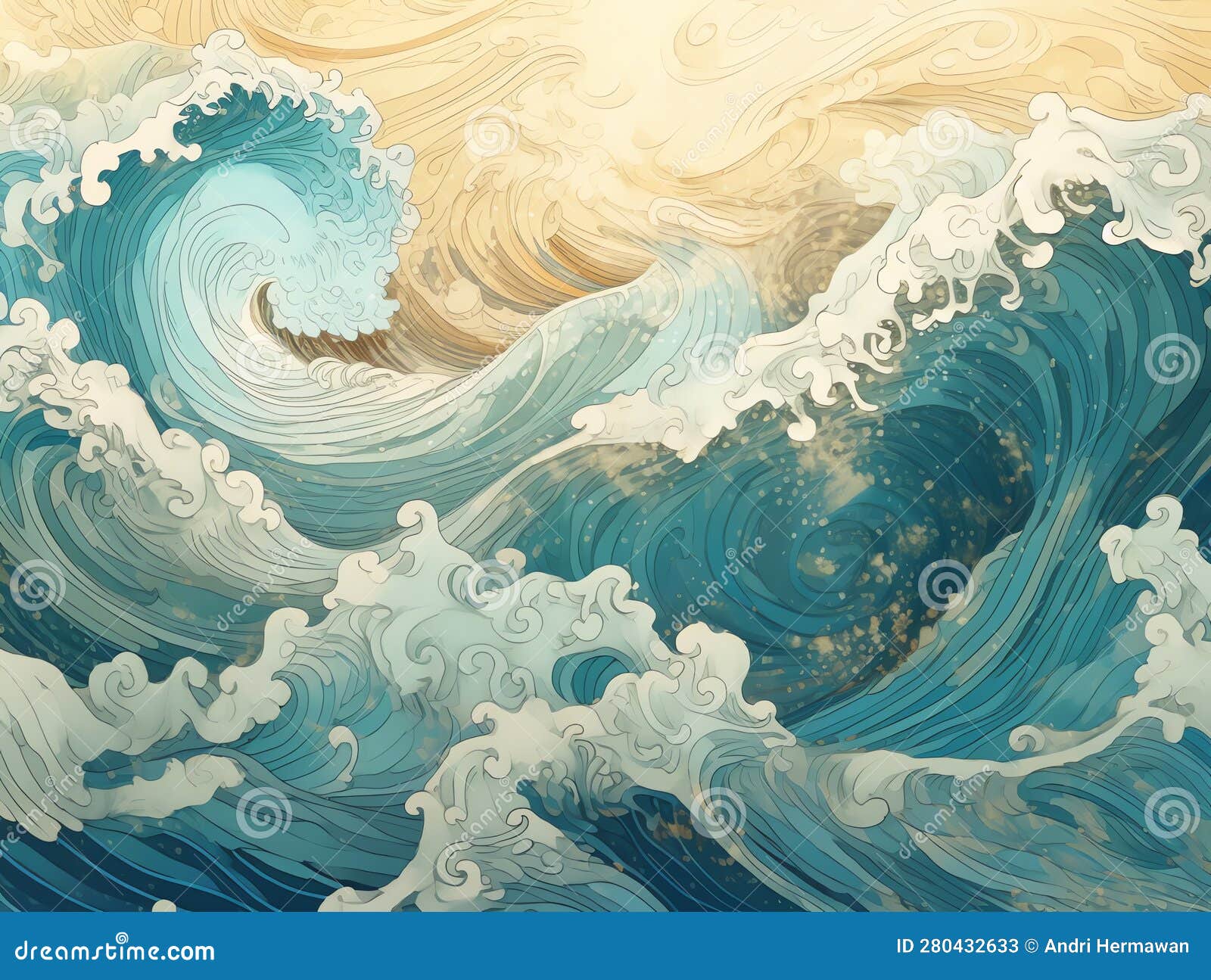 Abstract Swirl Ocean Wave Sea Pattern with Golden Light Pattern Stock ...