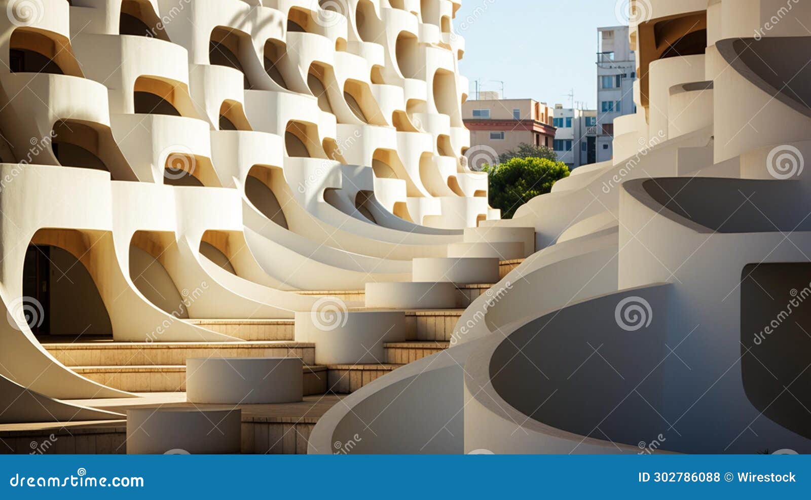 AI Generated Illustration of White Buildings with Circular Balconies ...