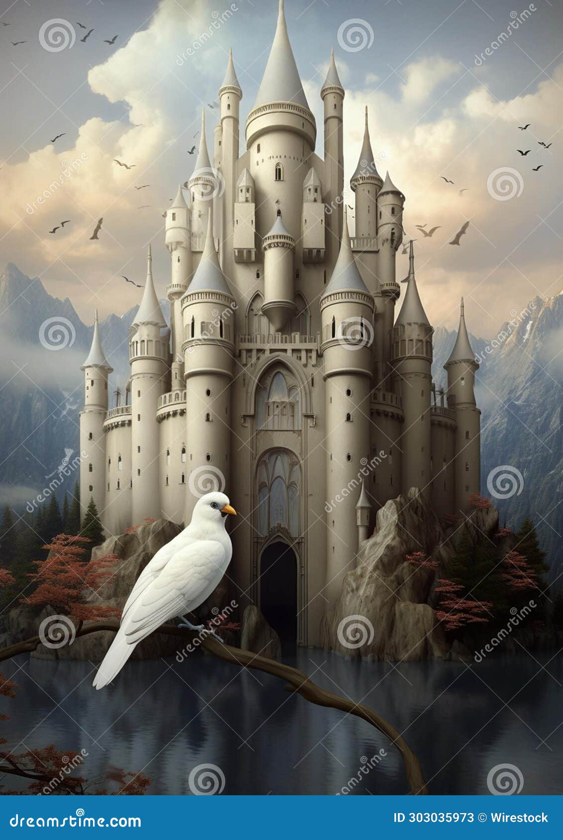 AI Generated Illustration of a White Dove Perched on a Branch on the ...