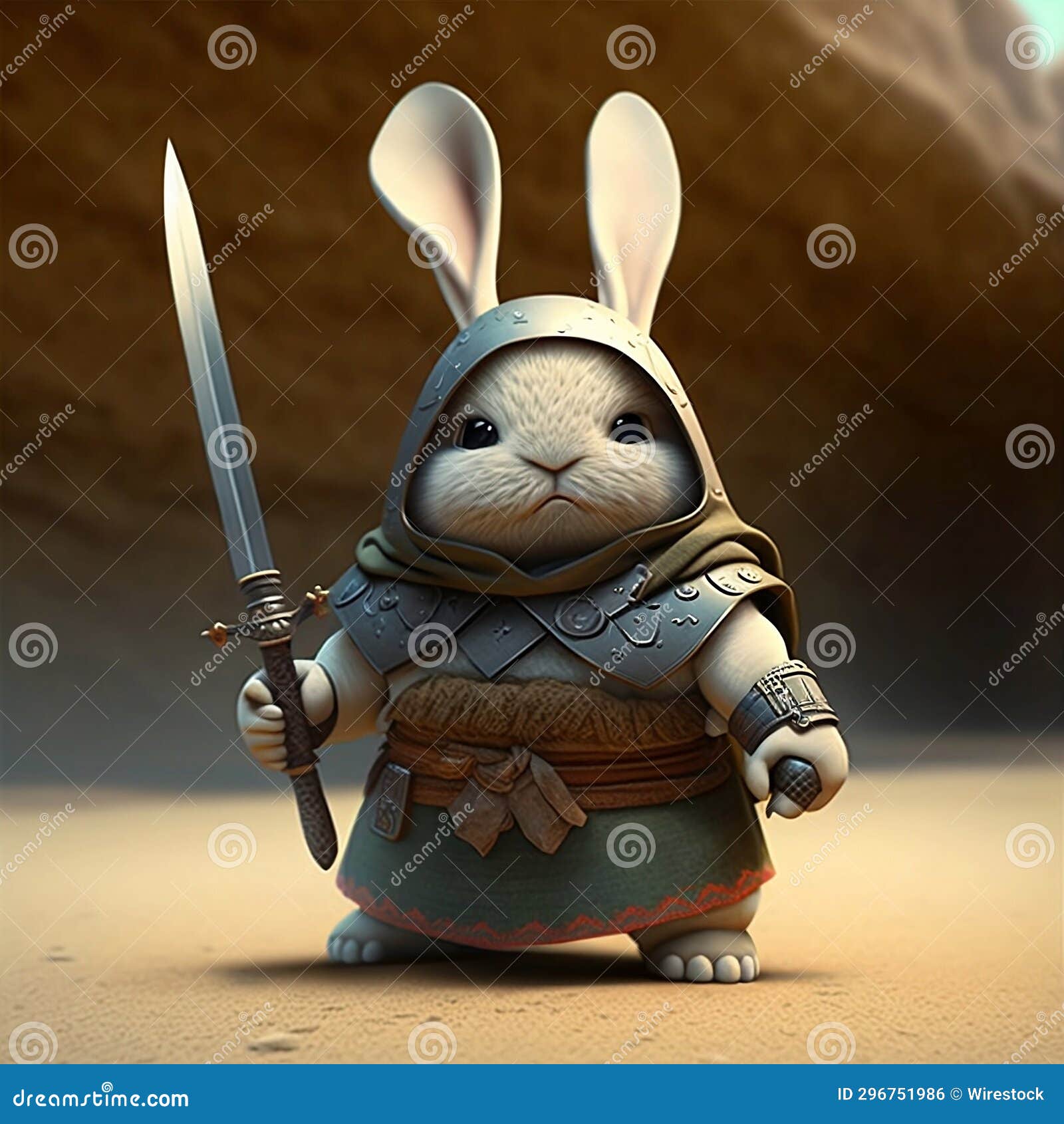 AI Generated Illustration of a White Rabbit in an Armor with a Sword ...