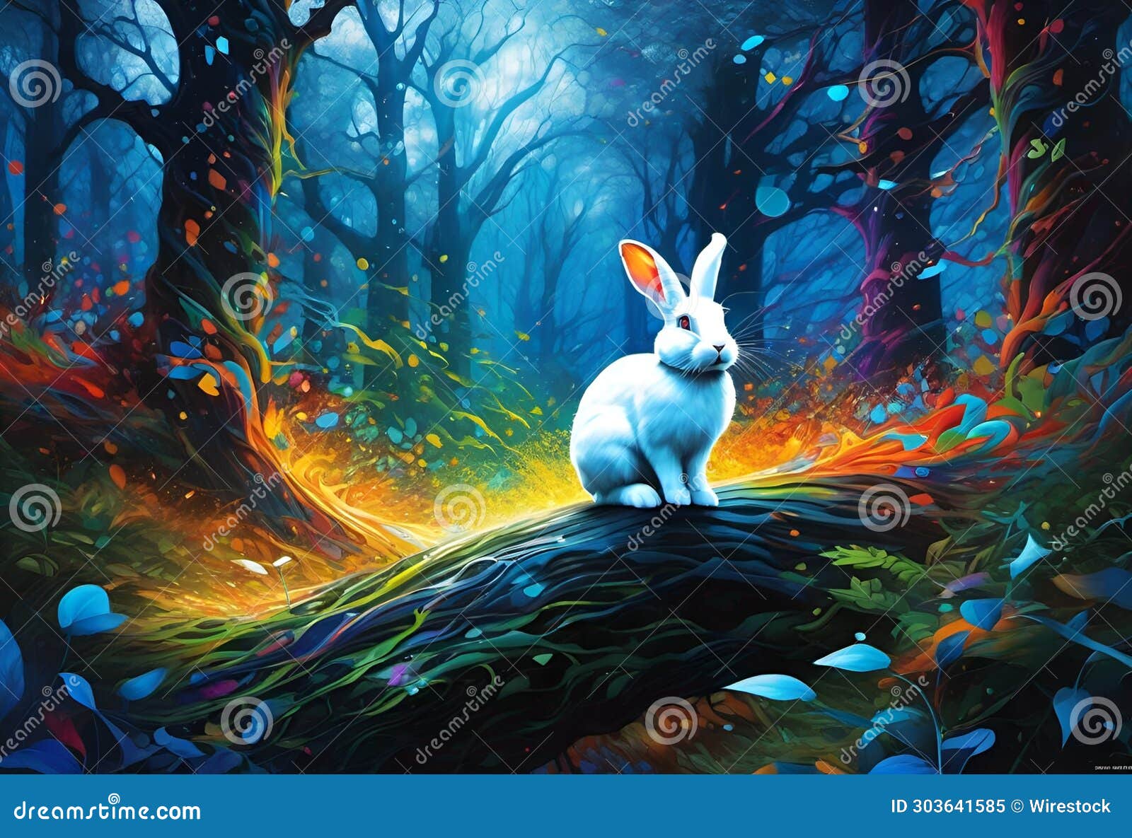A Rabbit in a Forest, the White Bunny Looks into the Distance Stock ...