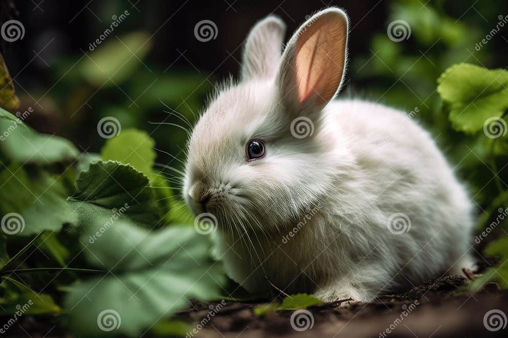 AI Generated Illustration of a White Rabbit on a Tree in a Forest with ...