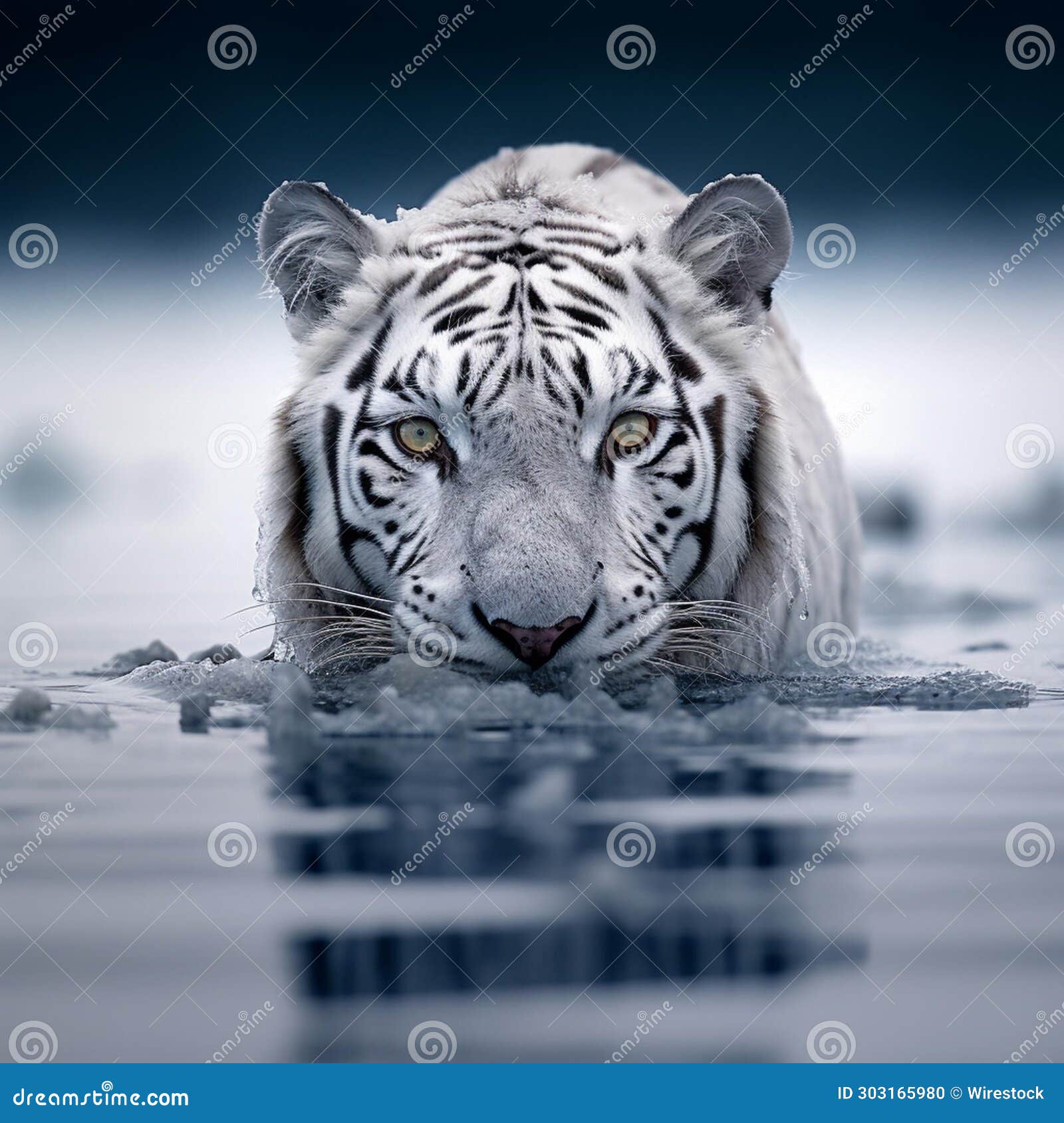 AI Generated Illustration of a White Tiger in an Icy Lake Stock ...