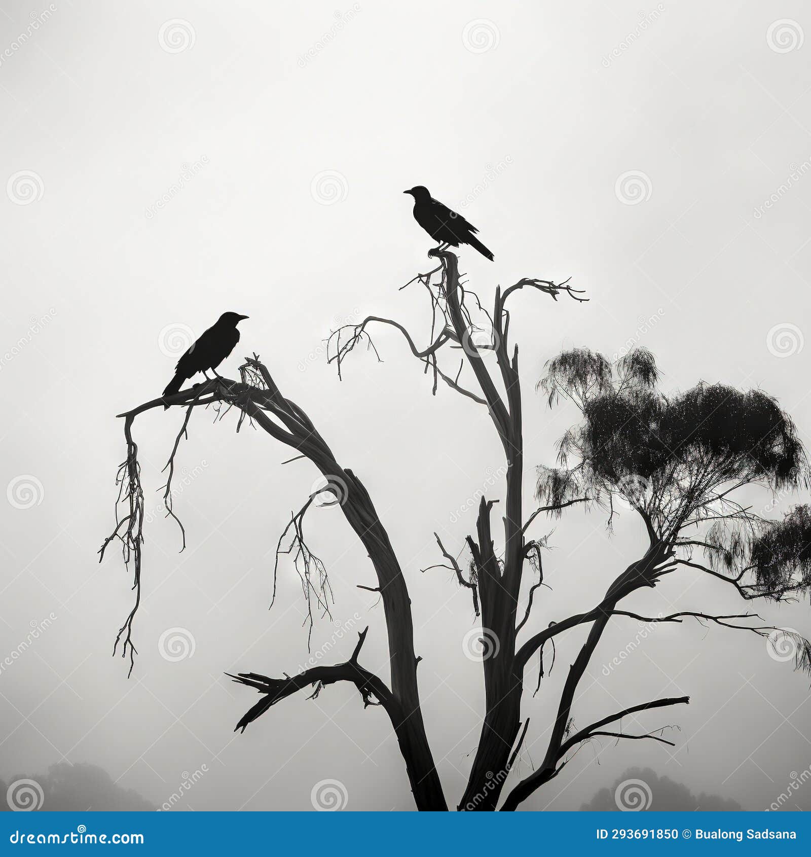Ai Generated Illustration Wildlife Concept of Crows Perch on Tree Top ...