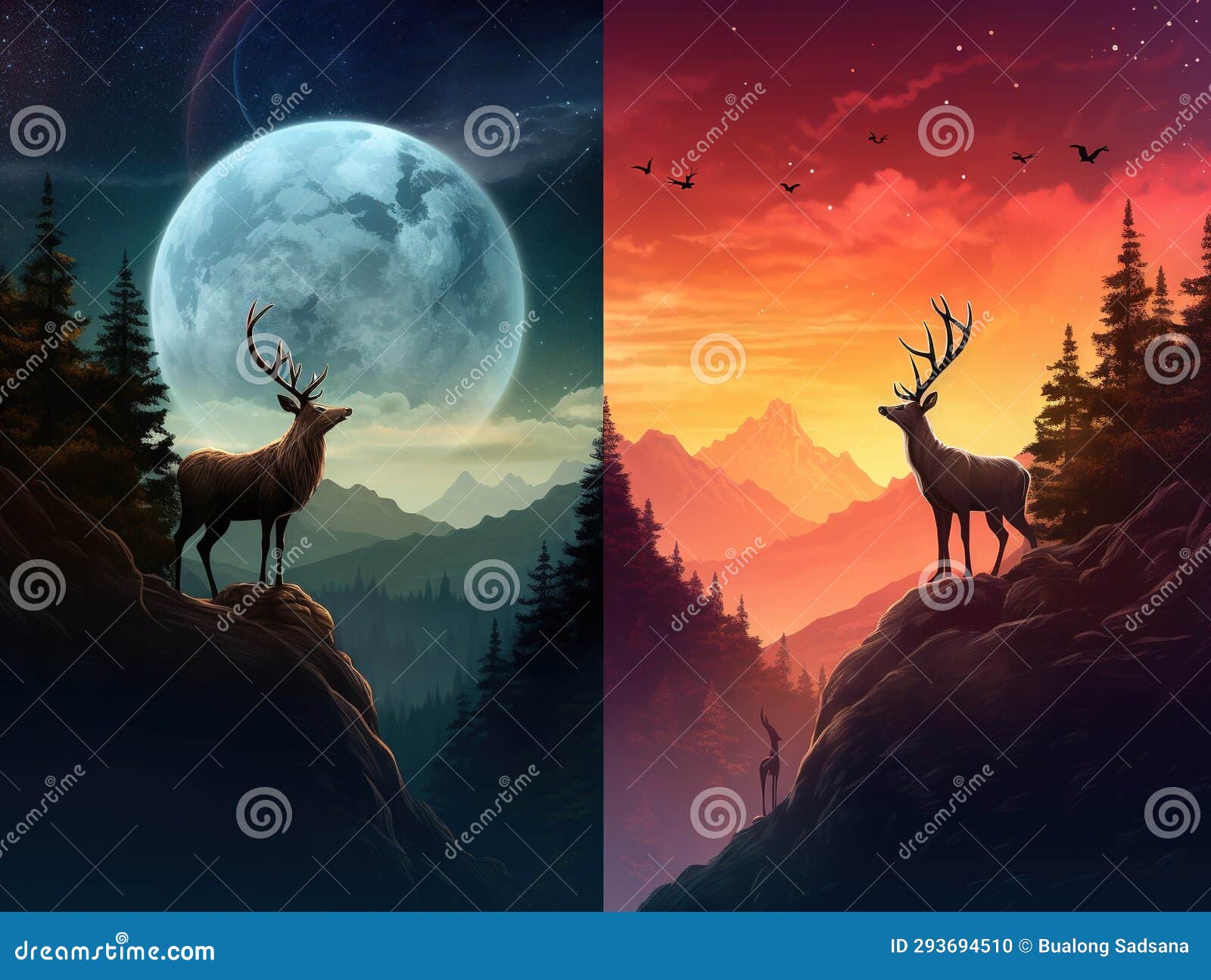 Ai Generated Illustration Wildlife Concept of Day Vs Night Stock ...