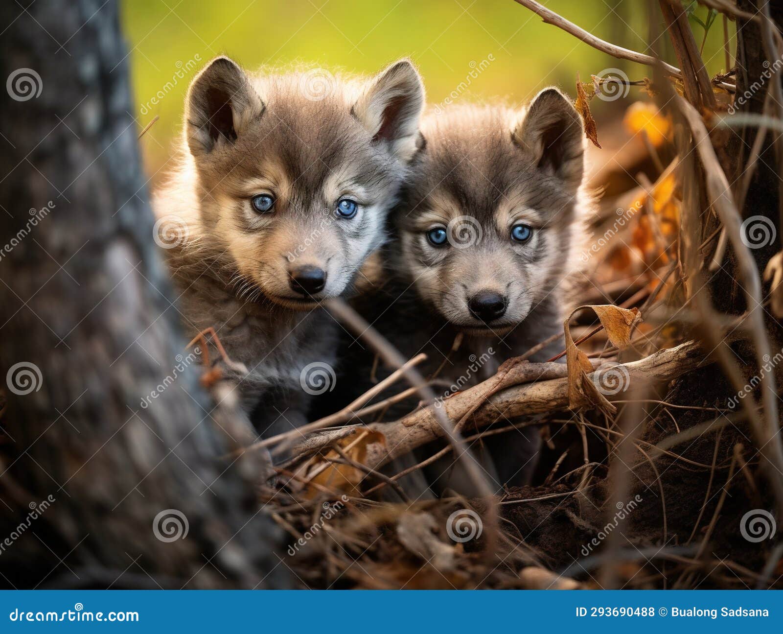 Ai Generated Illustration Wildlife Concept of Gray Wolf Cubs Stock ...