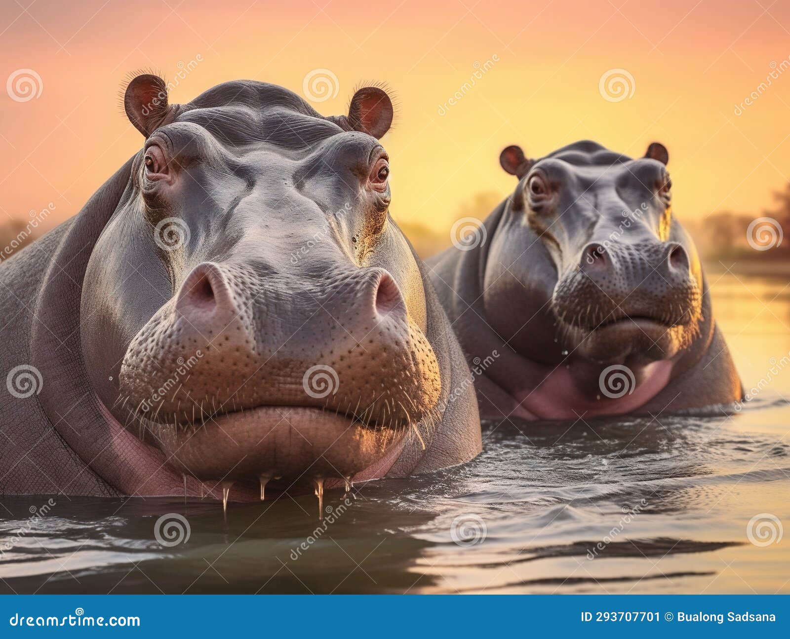 Ai Generated Illustration Wildlife Concept of Hippo Heads Stock ...