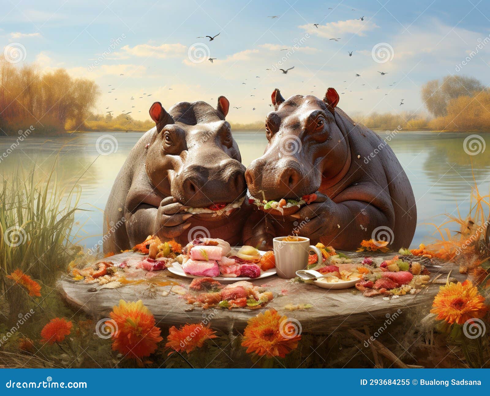 Ai Generated Illustration Wildlife Concept of Hippos Stock Illustration ...