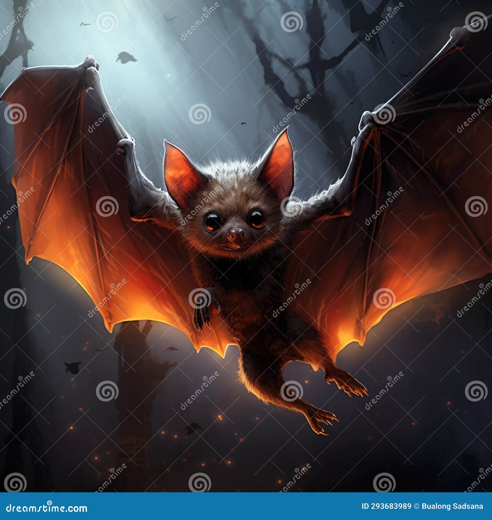 Ai Generated Illustration Wildlife Concept Of Little Red Flying Fox Bat Stock Illustration