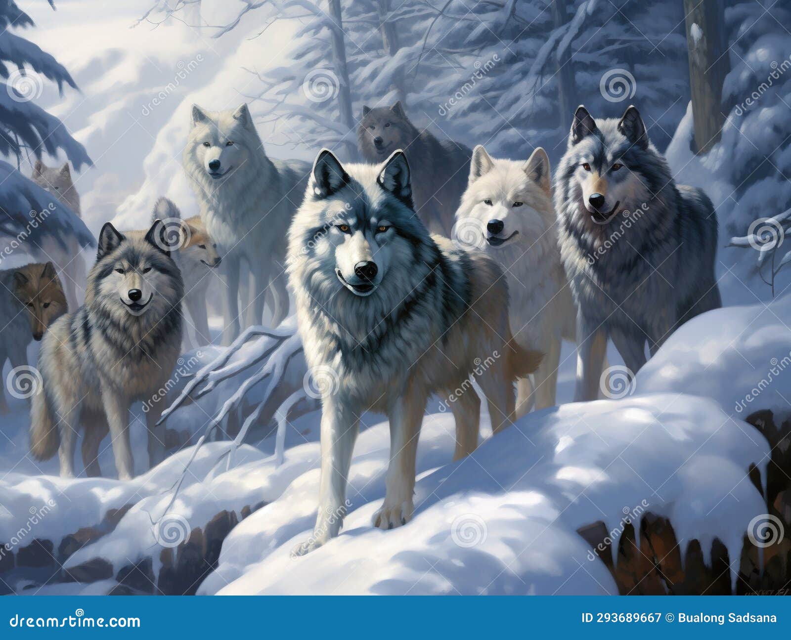 Ai Generated Illustration Wildlife Concept of a Pack of Wolves Stock ...