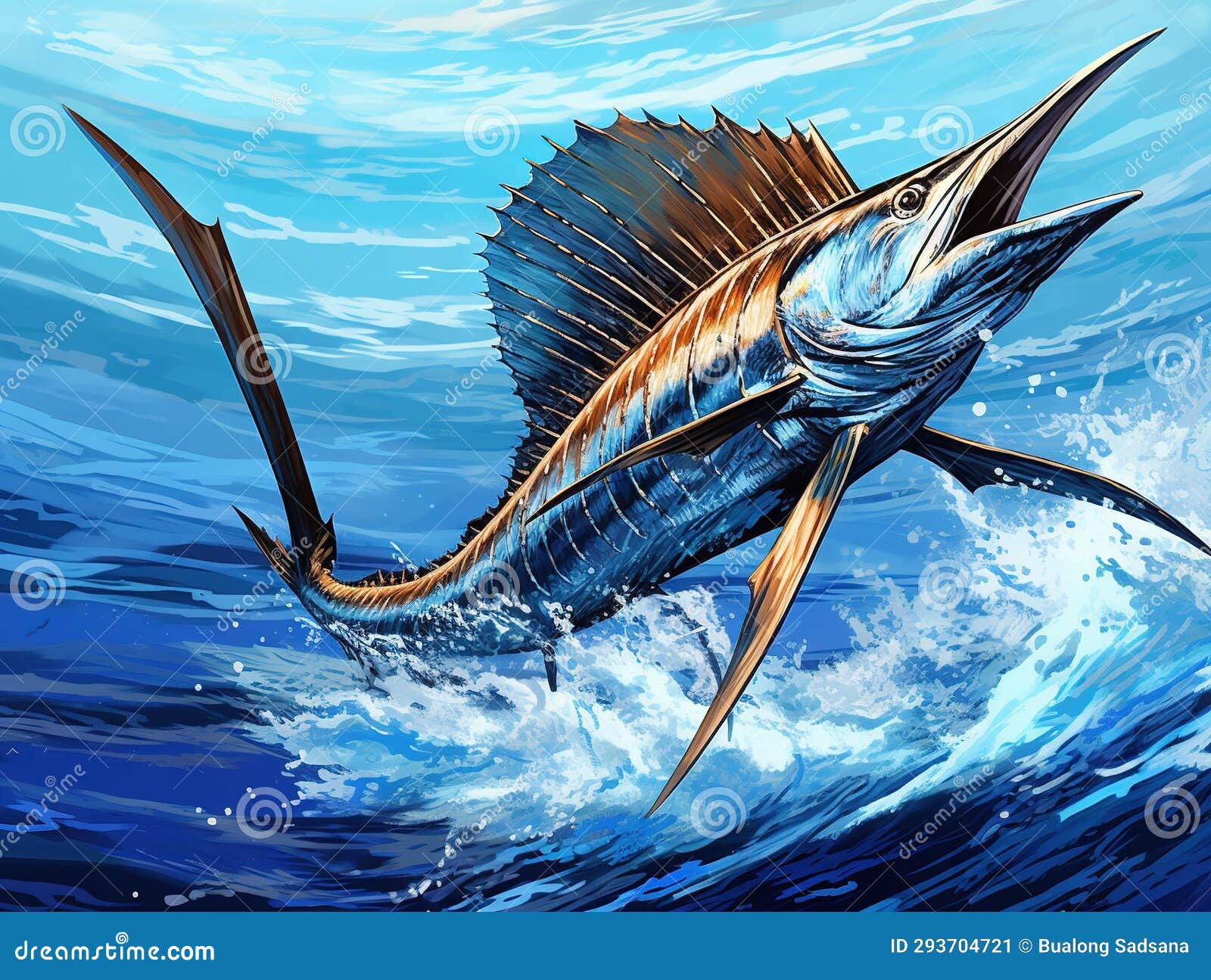 Ai Generated Illustration Wildlife Concept of Sailfish Jumping Stock Illustration - Illustration ...