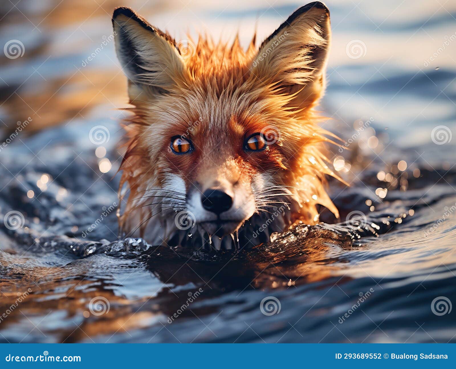 Ai Generated Illustration Wildlife Concept of Swimming Red Fox Stock ...