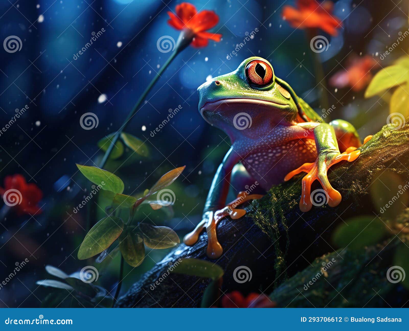 Ai Generated Illustration Wildlife Concept of Tree Frog after Firefly ...